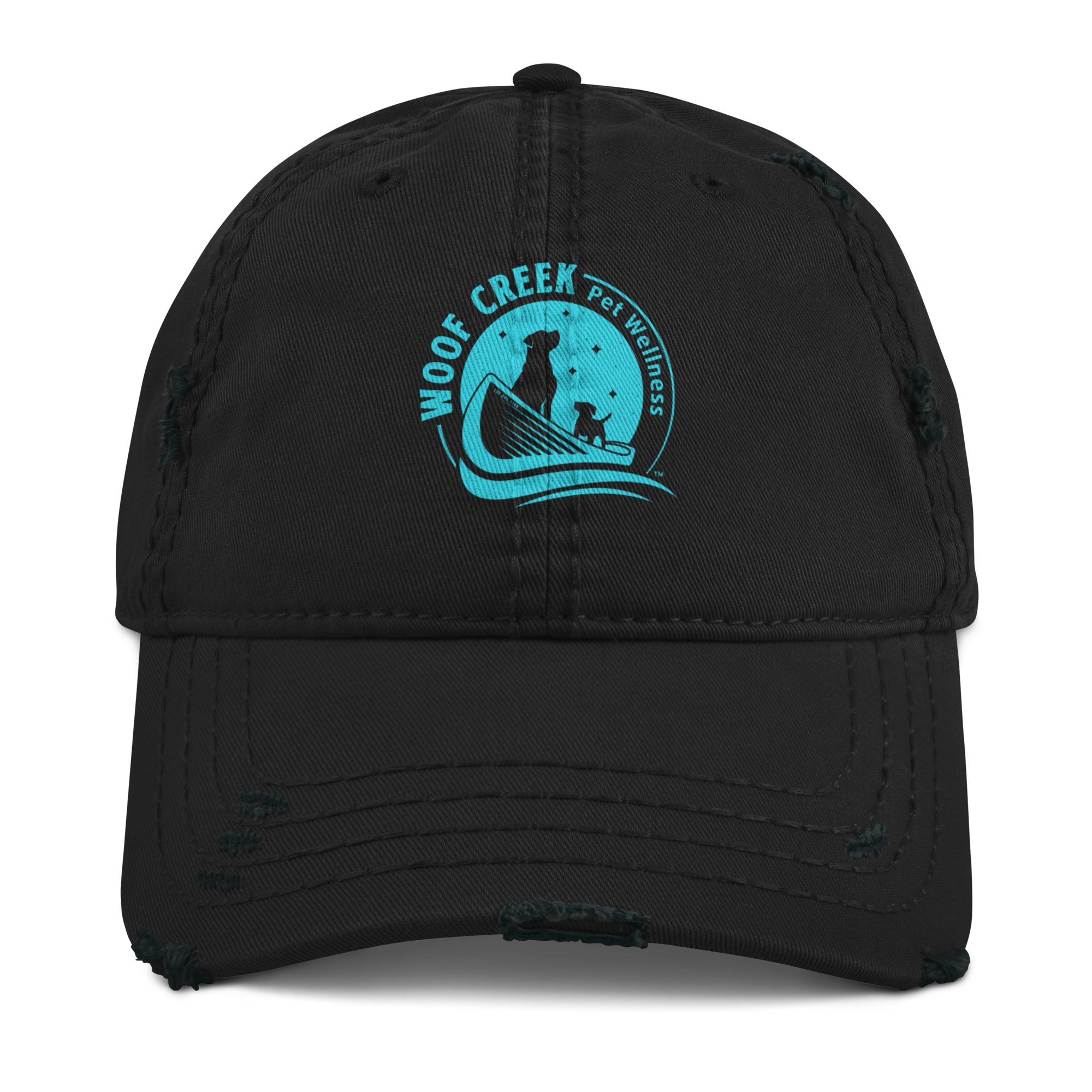 Distressed Baseball Cap w/ Woof Creek's Teal Logo | Woof Creek Pet Wellness
